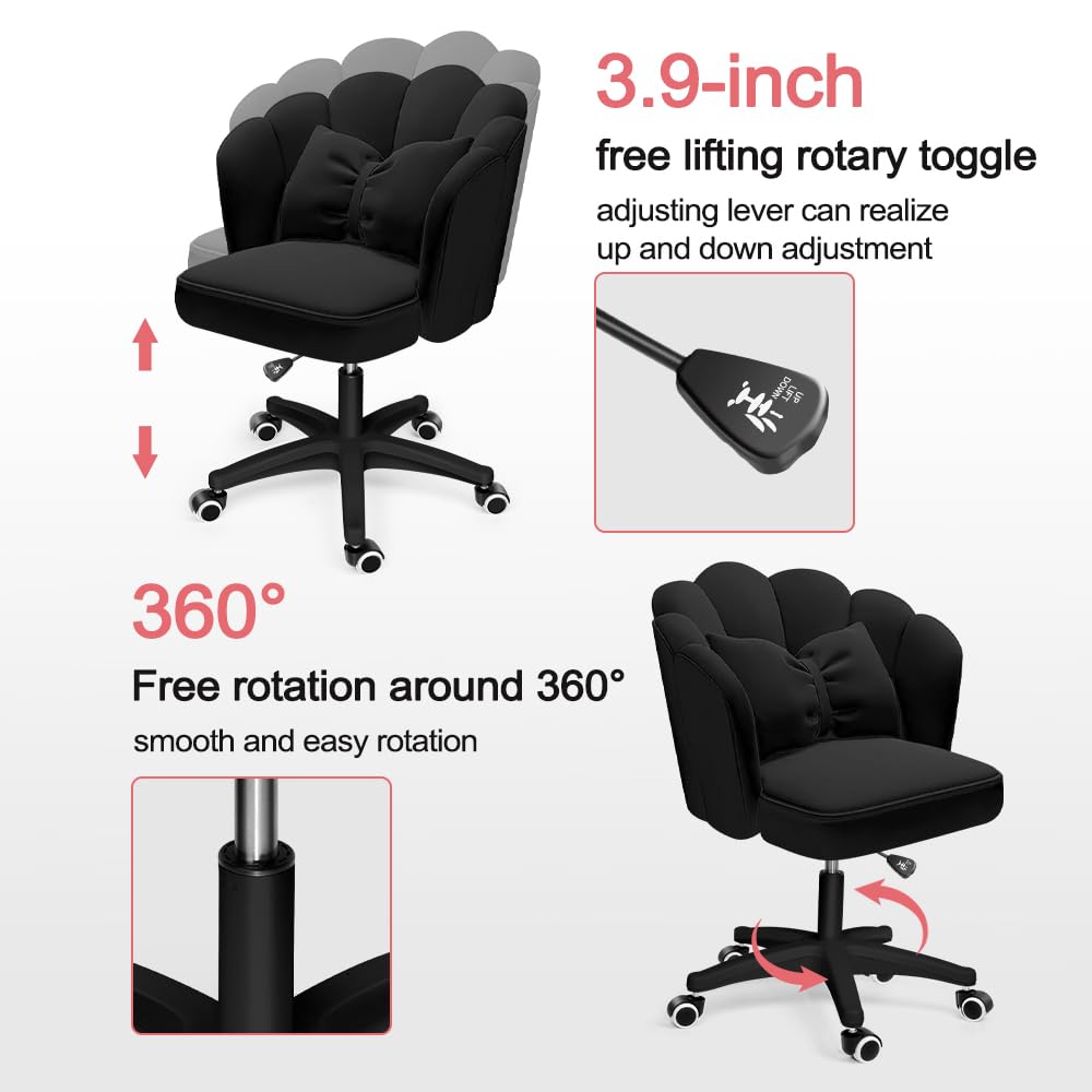 XUEGW Office Chair Cute Petal Desk Chair, Modern Fabric Home Butterfly Chairs Height Adjustable Chair Makeup Chairs Computer Chairs