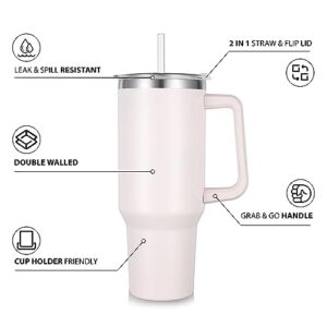 40 oz Tumbler with Handle and Straw, Insulated Stainless Steel Tumbler with 2 In 1 Lid, Double Vacuum Travel Mug Coffee Cup, Rose Quartz Pack 2