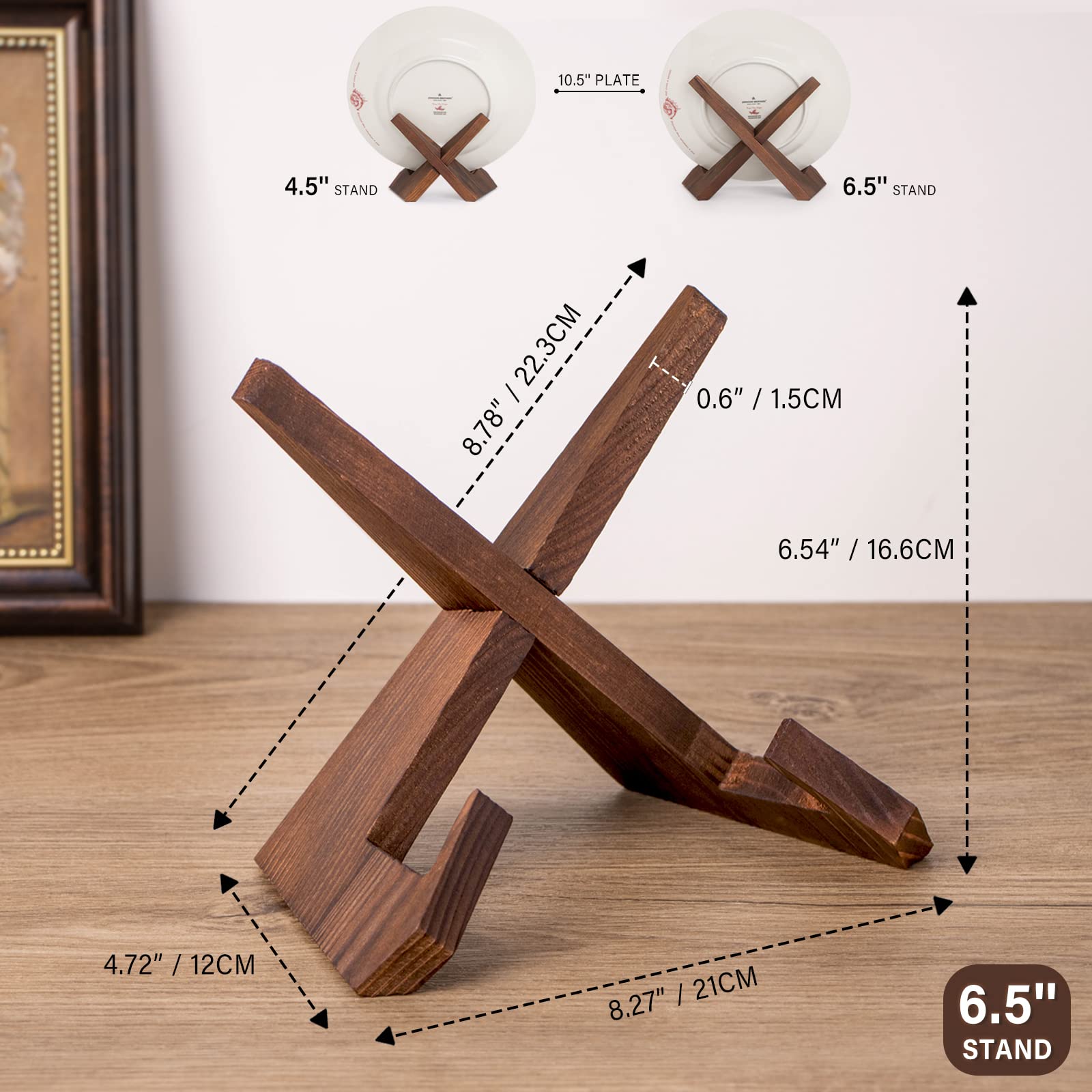 ANBOXIT Plate Stand for Display - 3 Pack 6.5 Inch Plate Holder Display Stand, Wooden Picture Frame Stand, Decorative Table Top Easels for Display