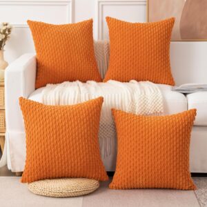 ugasa soft corduroy pillow covers pack of 4 boho stripe decorative pillow covers pillowcases 18x18 inch home decor modern farmhouse for sofa living room couch bed, orange