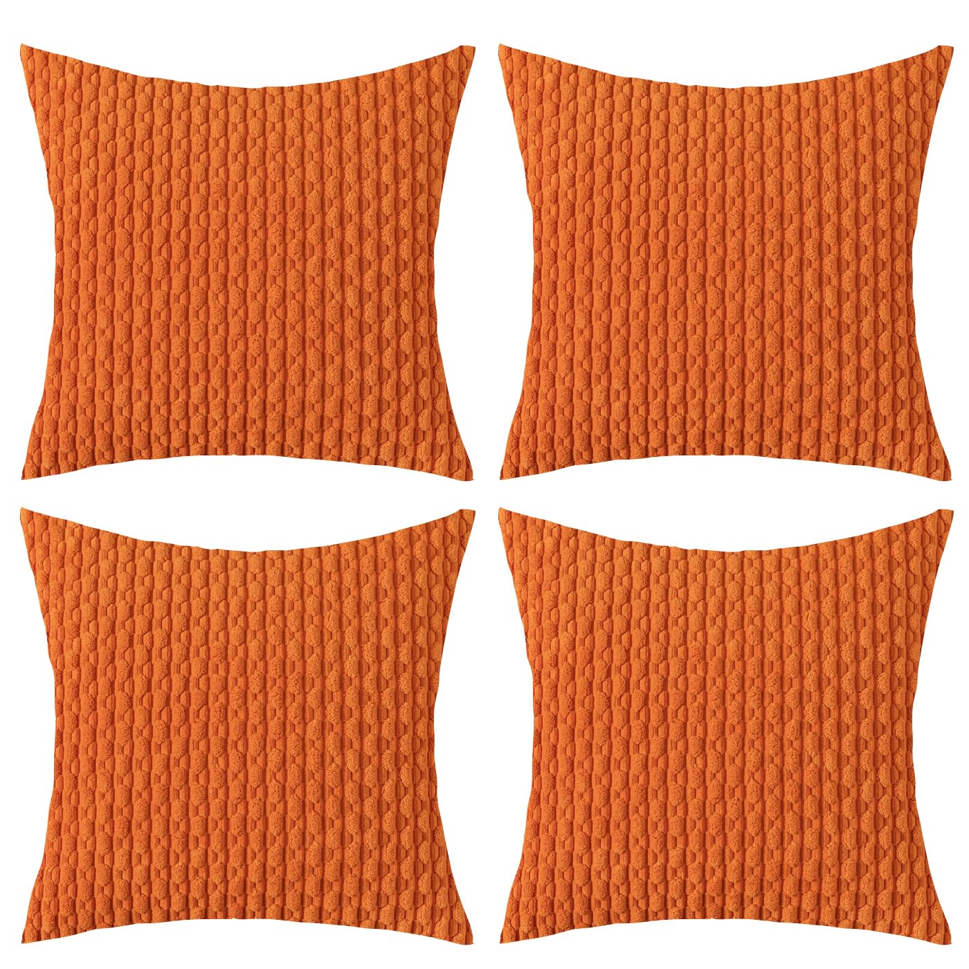 UGASA Soft Corduroy Pillow Covers Pack of 4 Boho Stripe Decorative Pillow Covers Pillowcases 18x18 Inch Home Decor Modern Farmhouse for Sofa Living Room Couch Bed, Orange