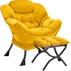 congermom lazy chair with folding ottoman modern large accent chair,contemporary lounge leisure sofa chair with armrests upholstered sofa armchair reading chair for bedroom,dorm & office,yellow