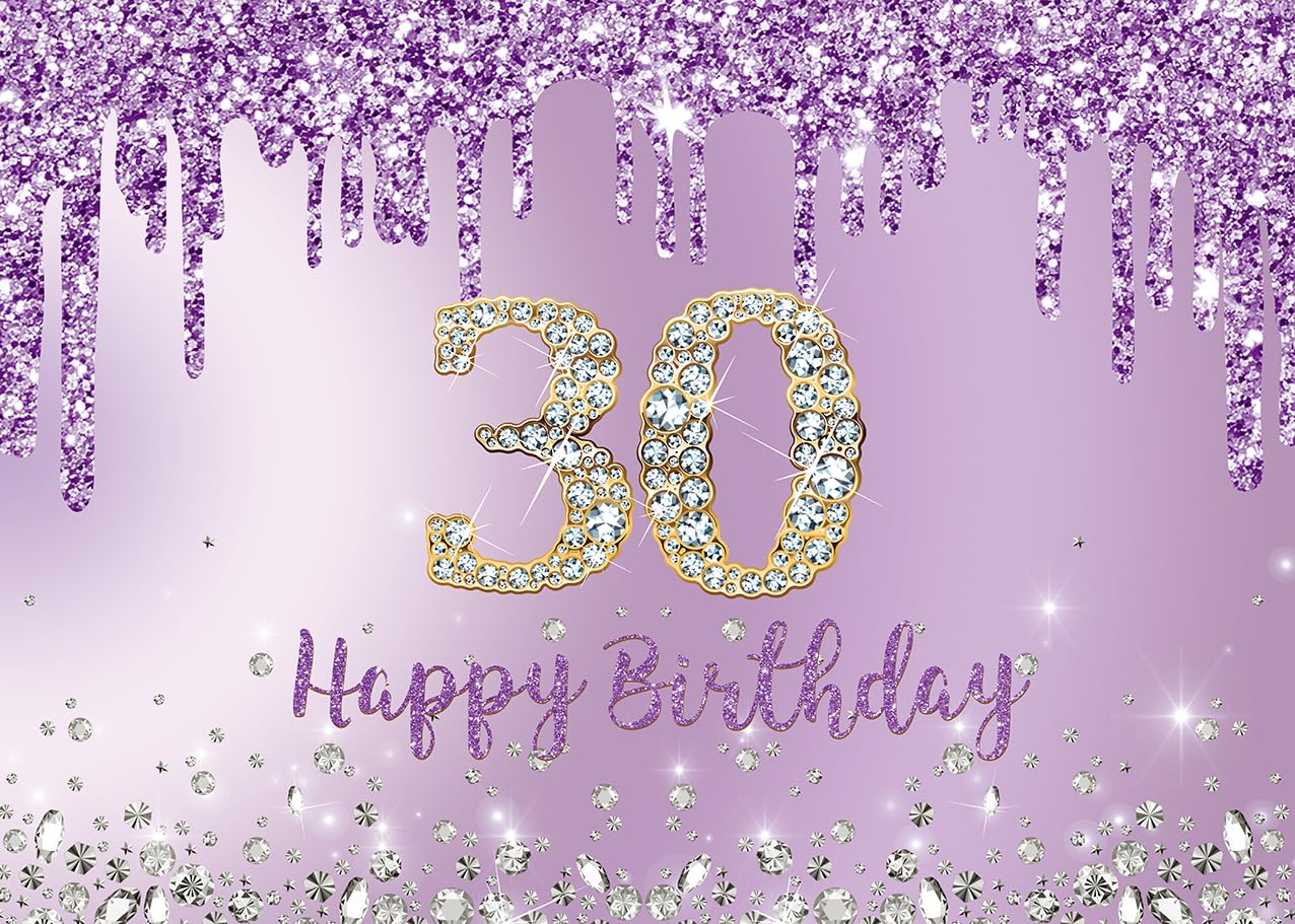 INRUI Purple Happy 30th Birthday Photography Background Girls Sweet Thirty Years Old Birthday Party Decorations Backdrop 7x5FT