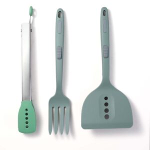 silicone cooking utensils cooking forks, frying pan shovel, kitchen tongs, 3-piece set of heat-resistant kitchen utensils, bpa free non-stick pan kitchen gadget