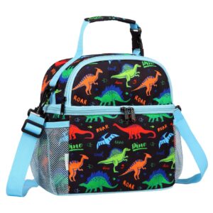 vaschy lunch box bag for kids, insulated double compartments cooler lunch tote for toddlers boys girls school/daycare/picnic black dinos