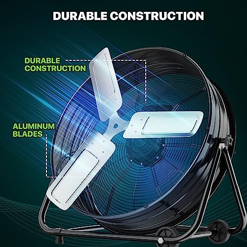 Magshion 25" High-Velocity Metal Floor Fan 5270 CFM 3-Speed Industrial Shop Fan for Garages, Basements and Gyms, Black