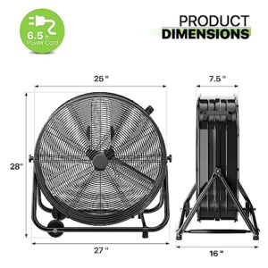 Magshion 25" High-Velocity Metal Floor Fan 5270 CFM 3-Speed Industrial Shop Fan for Garages, Basements and Gyms, Black