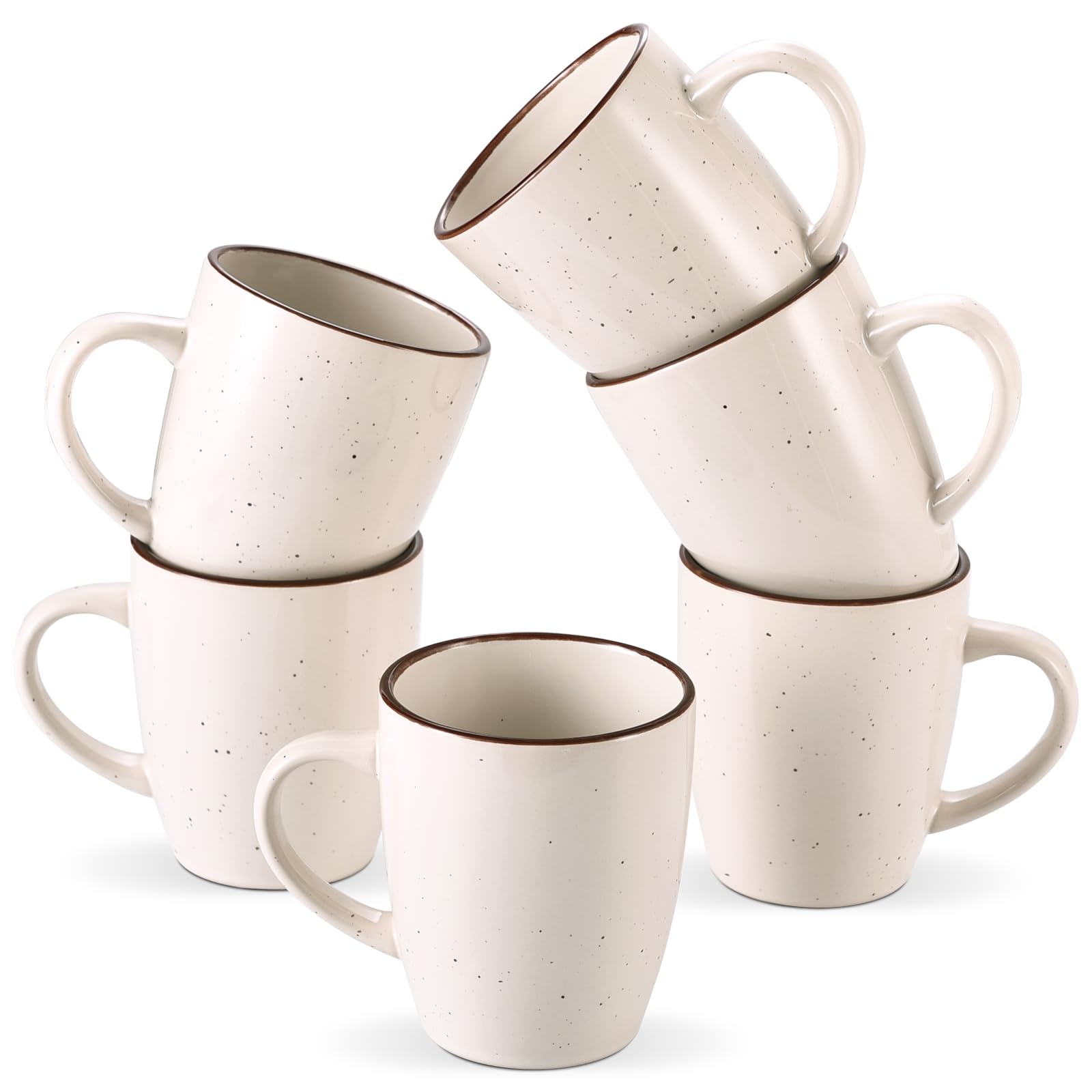 Ceramic Cup Coffee Mug Set - Modern Rustic Coffee Mugs Sets with Handle - Porcelain Cups for Tea | Latte | Cappuccino | Milk | Cocoa - Gifts for Men Women - Microwave Dishwasher Safe - 12 oz - 6 Pack