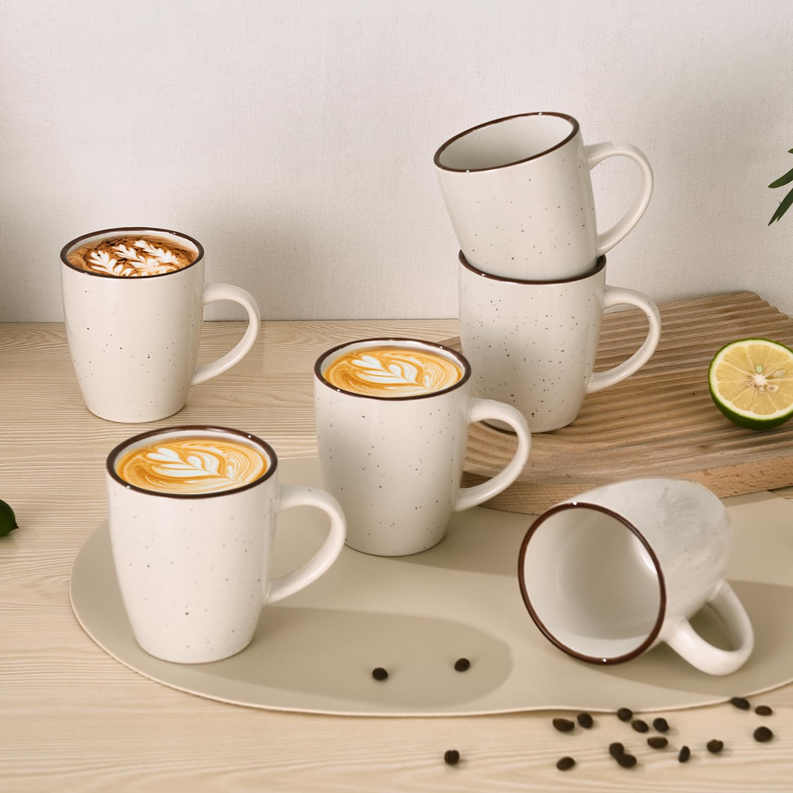 Ceramic Cup Coffee Mug Set - Modern Rustic Coffee Mugs Sets with Handle - Porcelain Cups for Tea | Latte | Cappuccino | Milk | Cocoa - Gifts for Men Women - Microwave Dishwasher Safe - 12 oz - 6 Pack