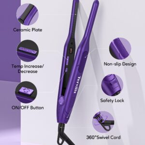 Terviiix Ceramic Pencil Flat Iron for Edges, 3/10 Inch Skinny Hair Straightener with LCD Digital Display, Mini Flat Iron for Pixie & Beard, Small Flat Irons for Short Hair, Auto Shut Off, Purple