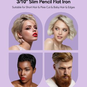 Terviiix Ceramic Pencil Flat Iron for Edges, 3/10 Inch Skinny Hair Straightener with LCD Digital Display, Mini Flat Iron for Pixie & Beard, Small Flat Irons for Short Hair, Auto Shut Off, Purple