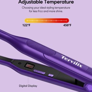 Terviiix Ceramic Pencil Flat Iron for Edges, 3/10 Inch Skinny Hair Straightener with LCD Digital Display, Mini Flat Iron for Pixie & Beard, Small Flat Irons for Short Hair, Auto Shut Off, Purple