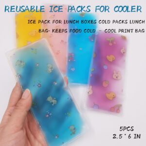 5 Pcs Ice Pack for Lunch Bags, Lunch Ice Pack- Reusable Ice Packs for Cooler and Lunch Box - Long Lasting, Lightweight, Soft Gel Ice Packs for Camping, Beach Bags, Picnics, Injuries