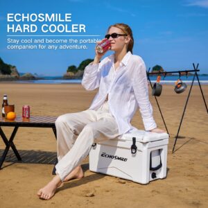 EchoSmile 25/30/35/40/75 Quart Rotomolded Cooler, 5 Days Protale Ice Cooler, Ice Chest Suit for BBQ, Camping, Pincnic, and Other Outdoor Activities (White, 30QT)