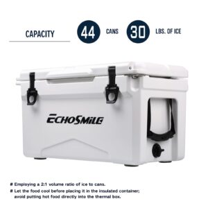 EchoSmile 25/30/35/40/75 Quart Rotomolded Cooler, 5 Days Protale Ice Cooler, Ice Chest Suit for BBQ, Camping, Pincnic, and Other Outdoor Activities (White, 30QT)