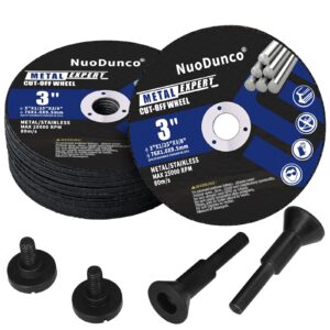 nuodunco 24 pack cut-off wheel 3 inch, 3” x 1/25” x 3/8” cutting wheel, metal & stainless steel cutter discs with 1/4 stem mounting mandrel for die grinder rotary tool drill attachment