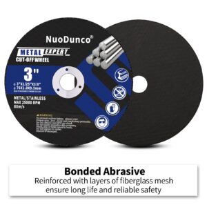 NuoDunco 24 Pack Cut-Off Wheel 3 Inch, 3” x 1/25” x 3/8” Cutting Wheel, Metal & Stainless Steel Cutter Discs with 1/4 Stem Mounting Mandrel for Die Grinder Rotary Tool Drill Attachment