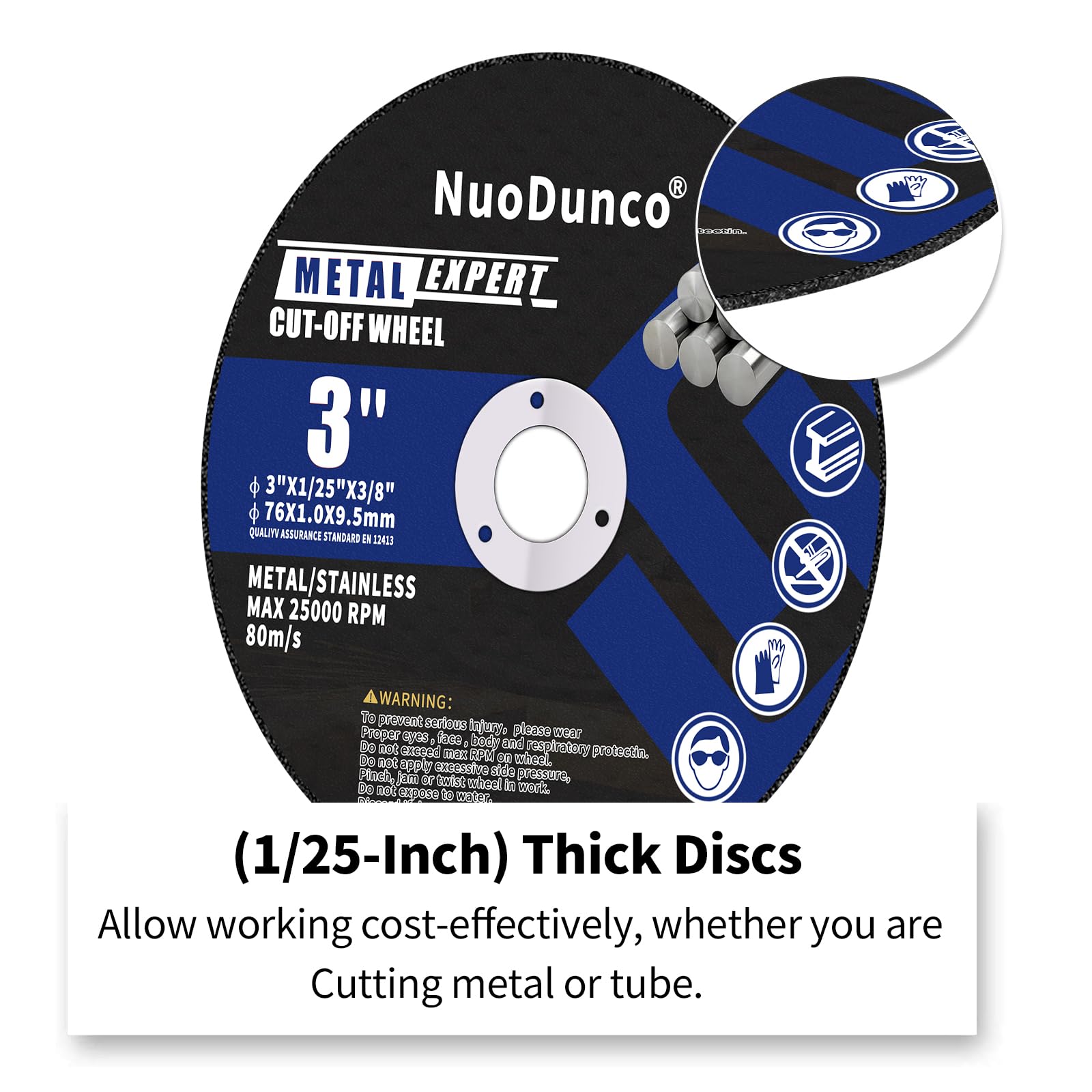 NuoDunco 24 Pack Cut-Off Wheel 3 Inch, 3” x 1/25” x 3/8” Cutting Wheel, Metal & Stainless Steel Cutter Discs with 1/4 Stem Mounting Mandrel for Die Grinder Rotary Tool Drill Attachment