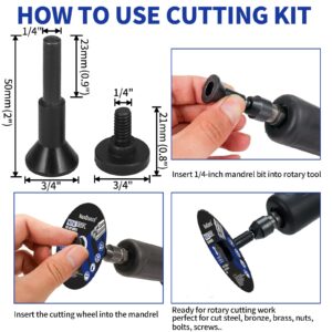 NuoDunco 24 Pack Cut-Off Wheel 3 Inch, 3” x 1/25” x 3/8” Cutting Wheel, Metal & Stainless Steel Cutter Discs with 1/4 Stem Mounting Mandrel for Die Grinder Rotary Tool Drill Attachment