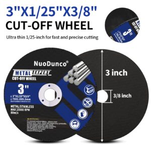 NuoDunco 24 Pack Cut-Off Wheel 3 Inch, 3” x 1/25” x 3/8” Cutting Wheel, Metal & Stainless Steel Cutter Discs with 1/4 Stem Mounting Mandrel for Die Grinder Rotary Tool Drill Attachment