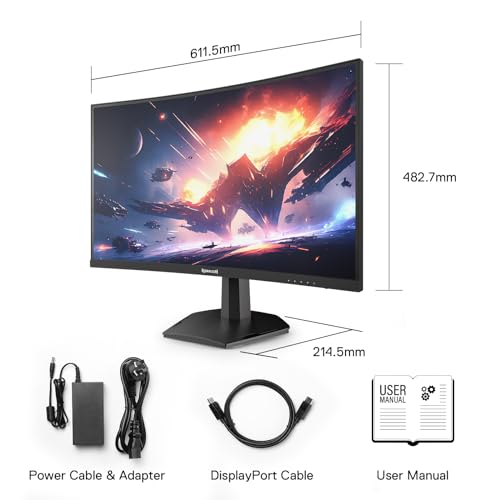 Redragon 27" 144hz/165HZ Curve Gaming Monitor, QHD 2K (2560X1440) IPS Frameless Computer Monitor, 1ms Response Time, Fully Compatible, VESA Wall Mount