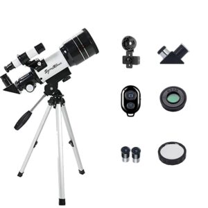 telescope, 70mm aperture (15x-150x) portable refractor telescopes for adults/astronomy beginners，300mm professional travel telescope with smartphone adapter, wireless remote, sun filter-white-l