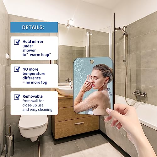 Shatterproof shower mirror fogless for shaving mirror (Larger,11"x8") Small Wall Hanging Camp Vanity Mirror,Unbreakable Plexiglass Makeup travel camping mirrors,men fog free handheld,Outdoor Showers