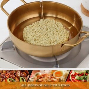 Ramen Noodle Pot, Gold Korean Ramen Cooking Pot with Double Handle，Fast Heating For Home Kitchen Restaurant Cookware