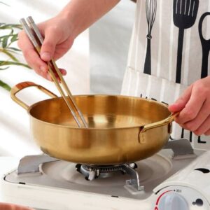 Ramen Noodle Pot, Gold Korean Ramen Cooking Pot with Double Handle，Fast Heating For Home Kitchen Restaurant Cookware