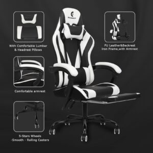 ErgoDesign Gaming Chair with Linkage Armrest & Footrest, High Back Video Gaming Chair, Black/White