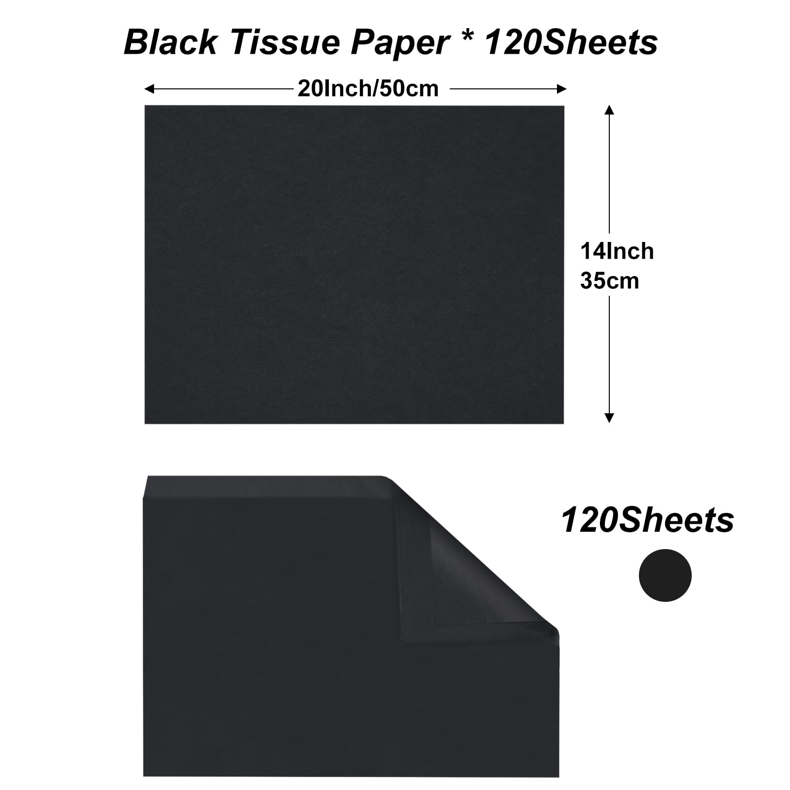 Jkopsnr 120 Sheets Black Tissue Paper 20x14 Inches Black Tissue Paper for Gift Bags Black Wrapping Tissue Paper Bulk for DIY Crafts Birthday Halloween Festival Holidays Decorative