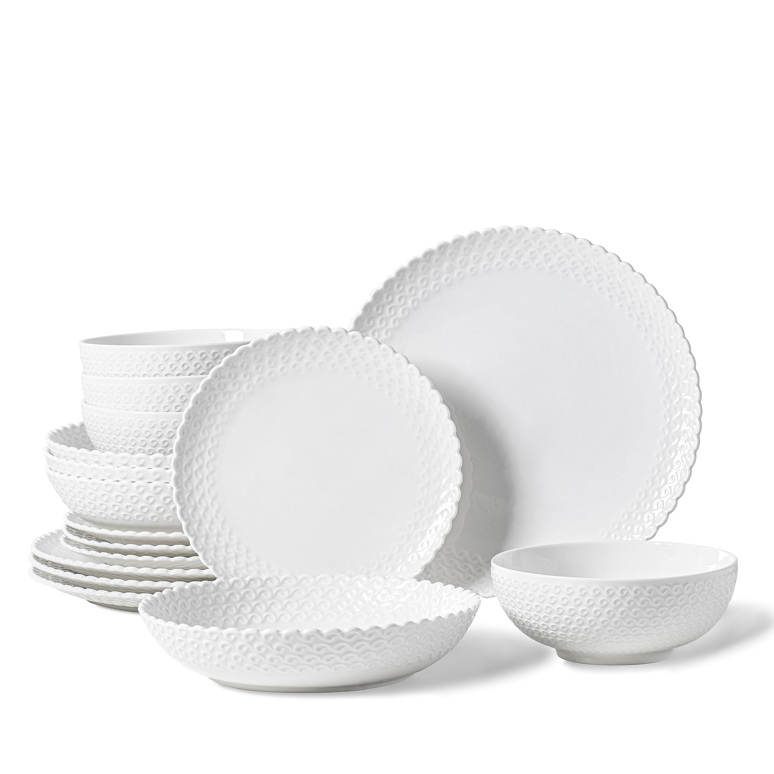 HOMBENE Plates and Bowls Sets, 16 Piece Dinnerware Sets with Dishes, Bowls and Plates, Porcelain Dinner Set with Plates, Modern Dish Set for 4