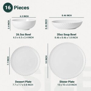 HOMBENE Plates and Bowls Sets, 16 Piece Dinnerware Sets with Dishes, Bowls and Plates, Porcelain Dinner Set with Plates, Modern Dish Set for 4