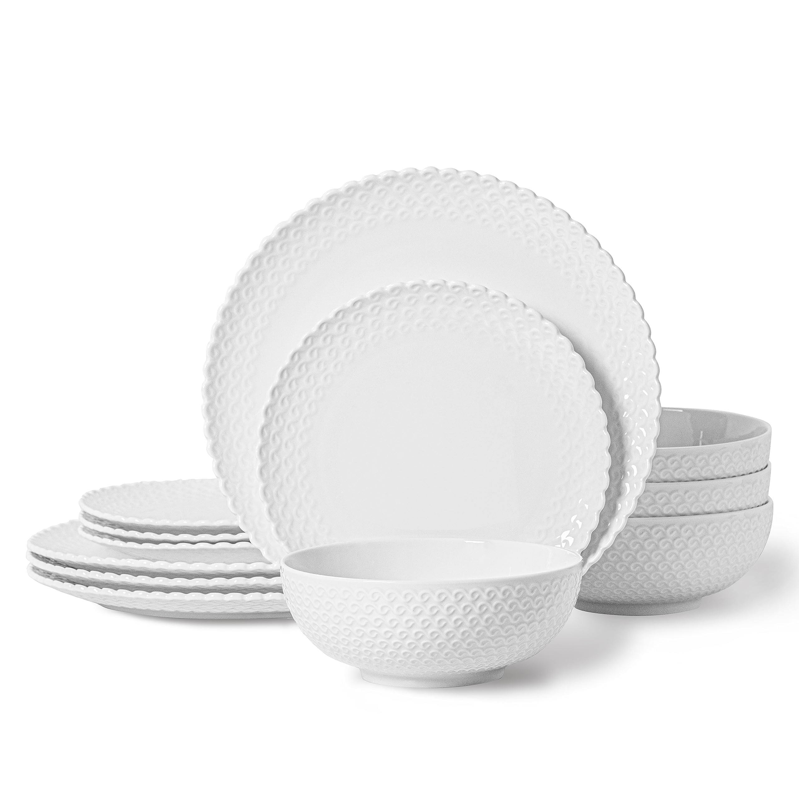 HOMBENE Plates and Bowls Sets, 12 Piece Dinnerware Sets with Dishes, Bowls and Plates Set, Porcelain Dinner Set with Plates, Modern Dish Set for 4