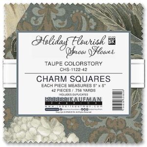 holiday flourish snow flower taupe 42 5-inch squares charm pack robert kaufman chs-1122-42