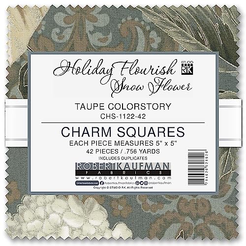 Holiday Flourish Snow Flower Taupe 42 5-inch Squares Charm Pack Robert Kaufman CHS-1122-42