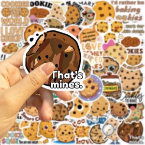 50 Pieces Cookie Stickers Cute Snack Cake Chocolate Chip Cookie Sticker Pack Waterproof Vinyl Decors for Phone Water Bottle Laptop Scrapbook Lunch Box Skateboard for Children (Cookie)