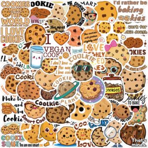 50 Pieces Cookie Stickers Cute Snack Cake Chocolate Chip Cookie Sticker Pack Waterproof Vinyl Decors for Phone Water Bottle Laptop Scrapbook Lunch Box Skateboard for Children (Cookie)