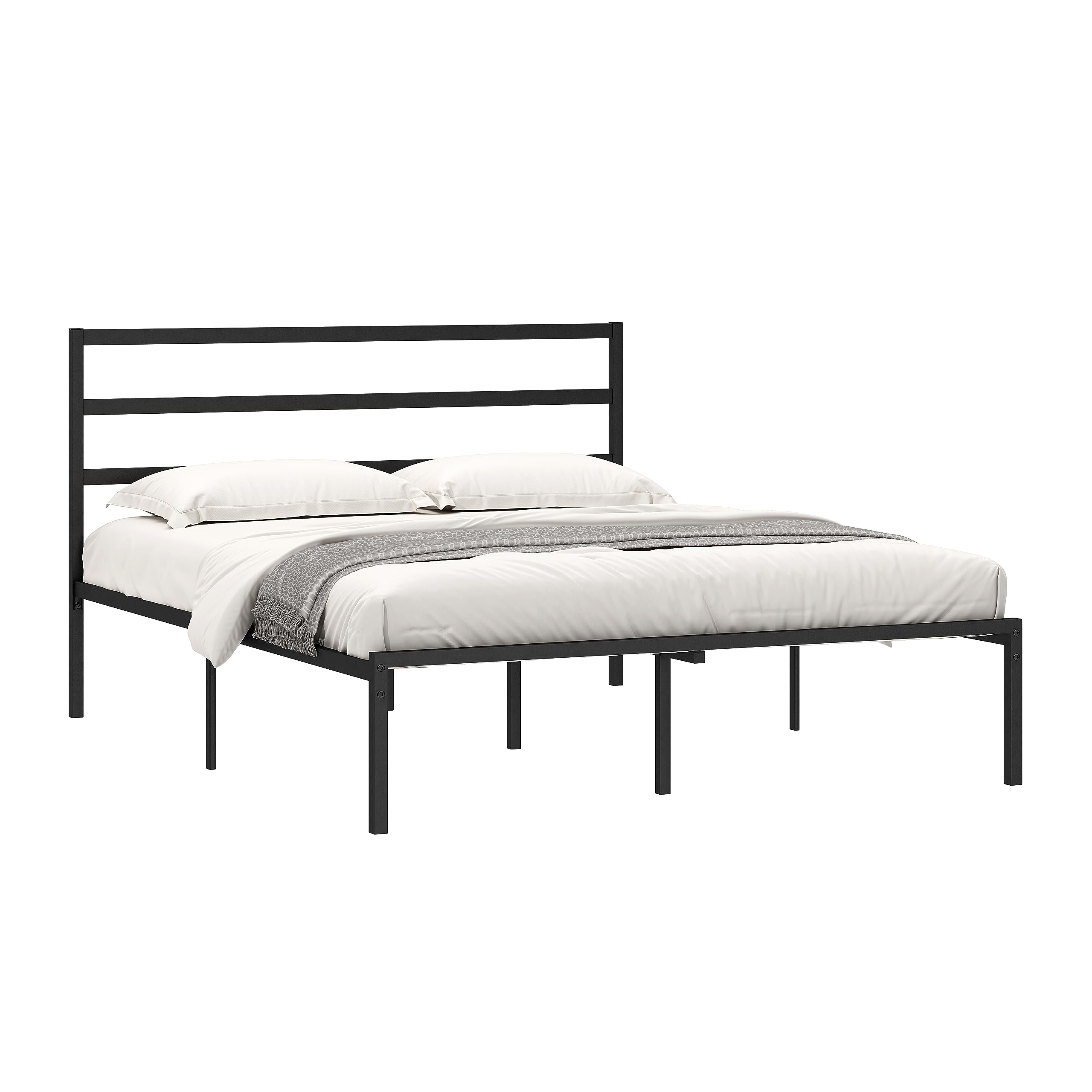 Closadin Queen Size Platform Bed Frame with Headboard,Sturdy Heavy Duty Metal Slats Support for Mattress,No Box Spring Needed,Easy to Assemble,Black