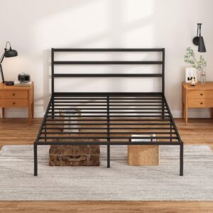 Closadin Queen Size Platform Bed Frame with Headboard,Sturdy Heavy Duty Metal Slats Support for Mattress,No Box Spring Needed,Easy to Assemble,Black