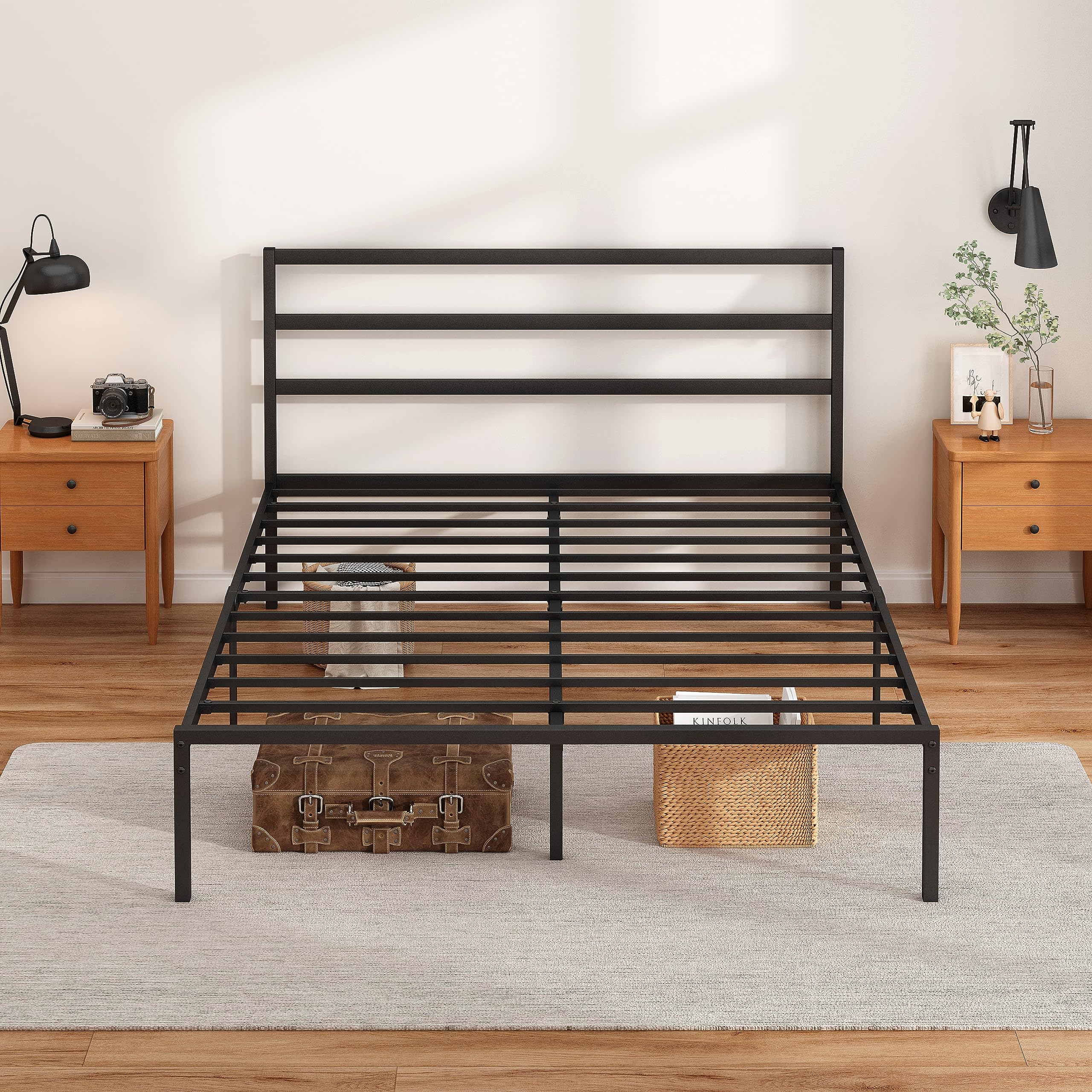 Closadin Queen Size Platform Bed Frame with Headboard,Sturdy Heavy Duty Metal Slats Support for Mattress,No Box Spring Needed,Easy to Assemble,Black