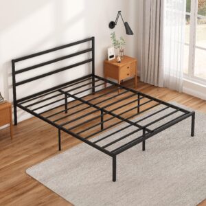 Closadin Queen Size Platform Bed Frame with Headboard,Sturdy Heavy Duty Metal Slats Support for Mattress,No Box Spring Needed,Easy to Assemble,Black