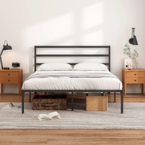 Closadin Queen Size Platform Bed Frame with Headboard,Sturdy Heavy Duty Metal Slats Support for Mattress,No Box Spring Needed,Easy to Assemble,Black