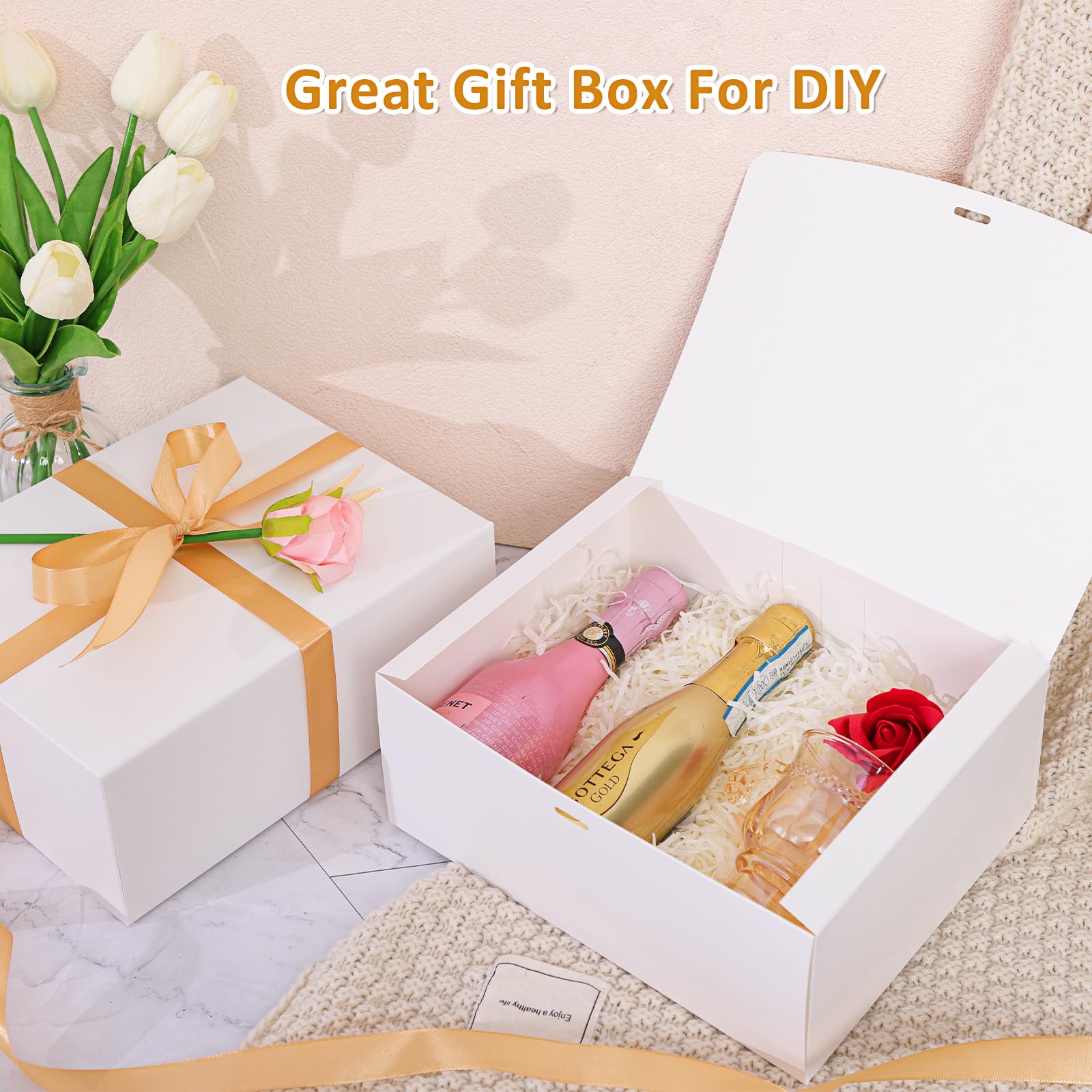 Moretoes 20 Pack Gift Boxes with Lids, White 10x8x4 Inch Gift Boxes, Bridesmaid Proposal Box with Ribbon, Large Paper Boxes for Snacks, Candy, Toys, Birthday Party, Wedding, Halloween, Christmas