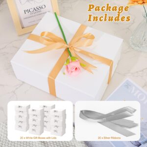 Moretoes 20 Pack Gift Boxes with Lids, White 10x8x4 Inch Gift Boxes, Bridesmaid Proposal Box with Ribbon, Large Paper Boxes for Snacks, Candy, Toys, Birthday Party, Wedding, Halloween, Christmas