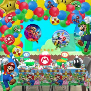 134 PCS Mario Birthday Party Balloon Decorations, Mario Balloon Garland Arch Kit Mixed Size 12 10 5 Inch Latex Balloons and Foil Balloons for Kids Birthday Party Favors Supplies