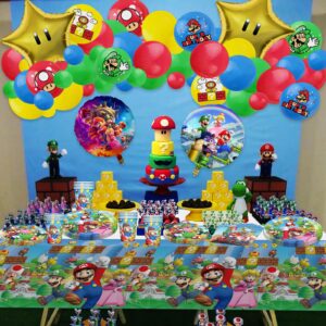 134 PCS Mario Birthday Party Balloon Decorations, Mario Balloon Garland Arch Kit Mixed Size 12 10 5 Inch Latex Balloons and Foil Balloons for Kids Birthday Party Favors Supplies