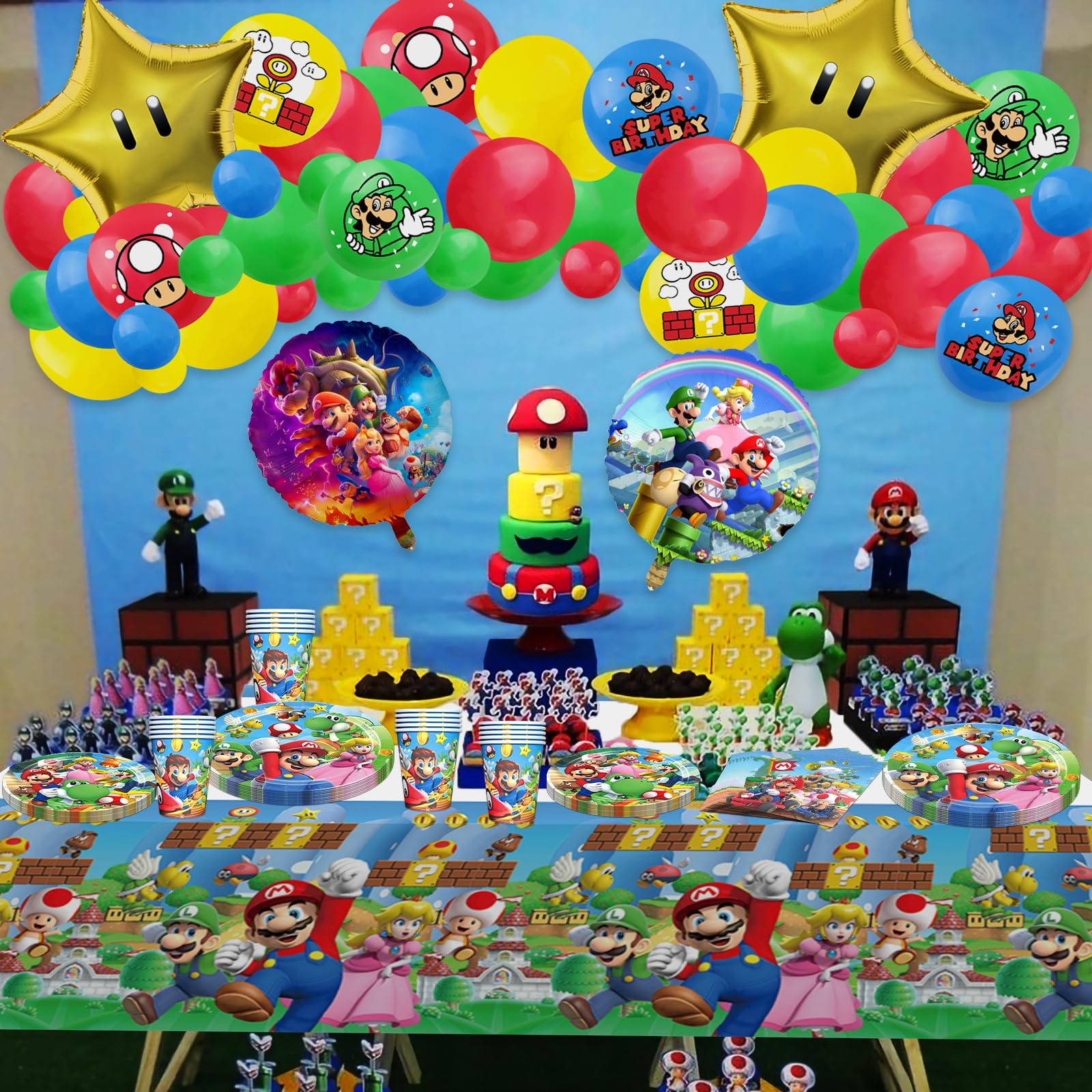 134 PCS Mario Birthday Party Balloon Decorations, Mario Balloon Garland Arch Kit Mixed Size 12 10 5 Inch Latex Balloons and Foil Balloons for Kids Birthday Party Favors Supplies