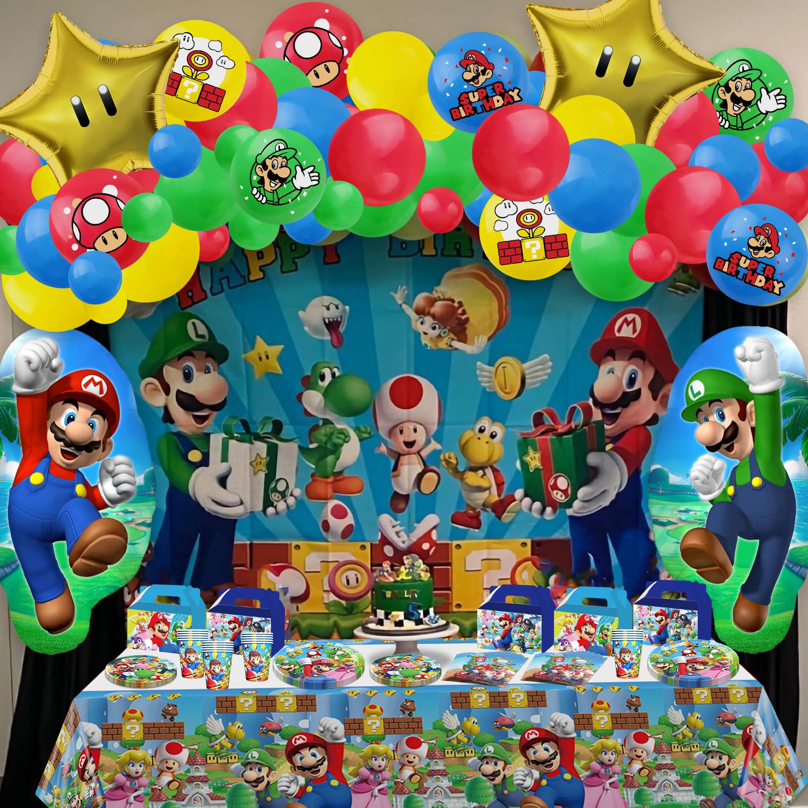 134 PCS Mario Birthday Party Balloon Decorations, Mario Balloon Garland Arch Kit Mixed Size 12 10 5 Inch Latex Balloons and Foil Balloons for Kids Birthday Party Favors Supplies