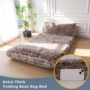 MAXYOYO Bean Bag Bed Floor Bed, Faux Fur Floor Sofa Floor Chairs for Adults, Folding Sofa Bed Foam Filling Wall Couch Sleeper Chairs Twin Size Floor Mattress, Coffee, 39x95 Inch